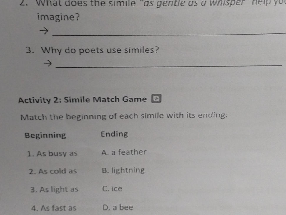 2. What does the simile "as gentle as a | StudyX