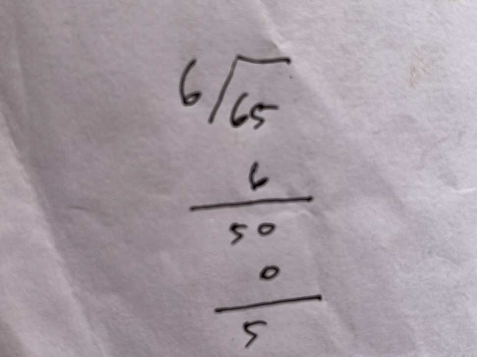 Long division example: 65 divided by 6 | StudyX