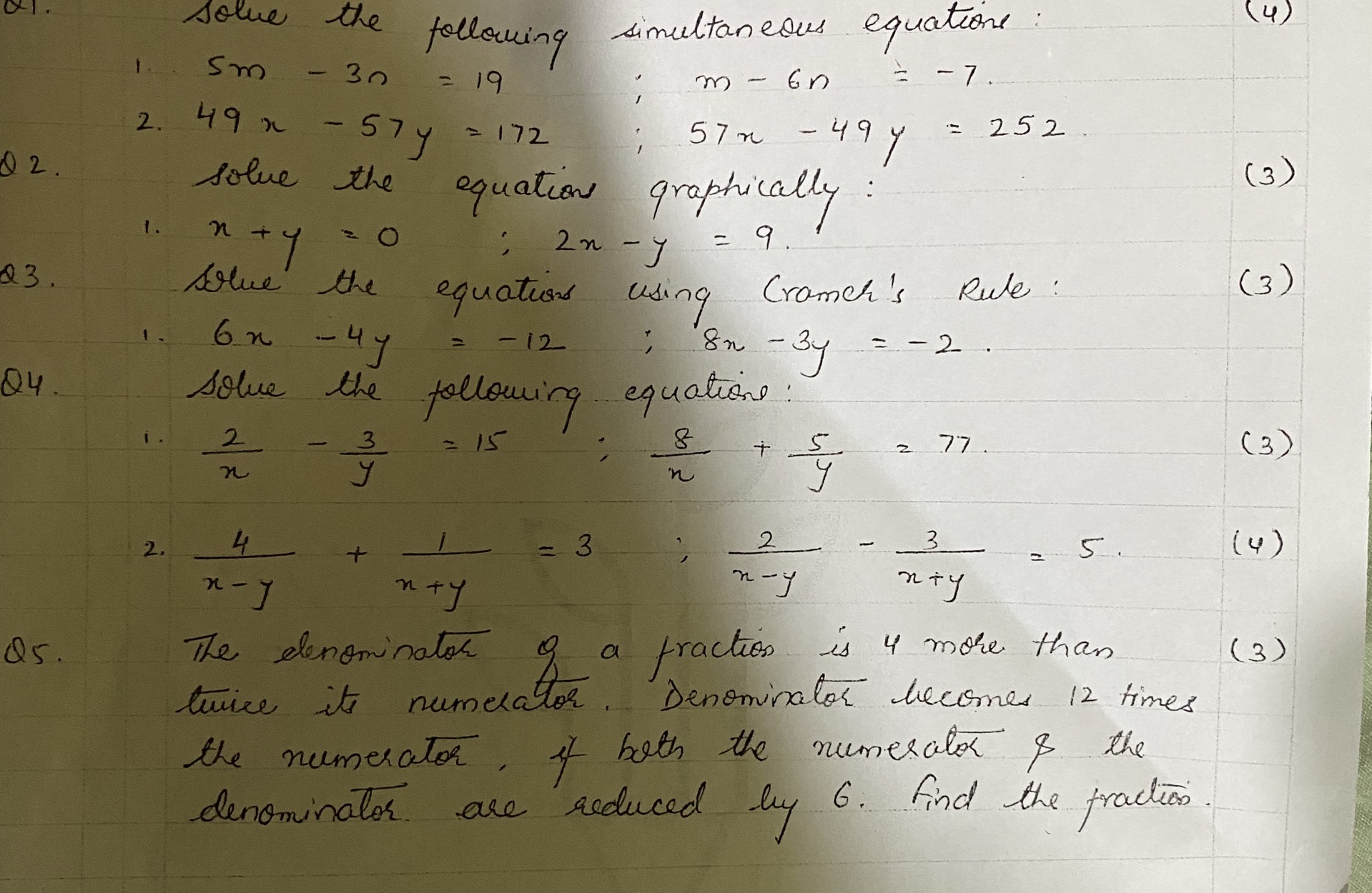 Q1. Solve the following simultaneous | StudyX