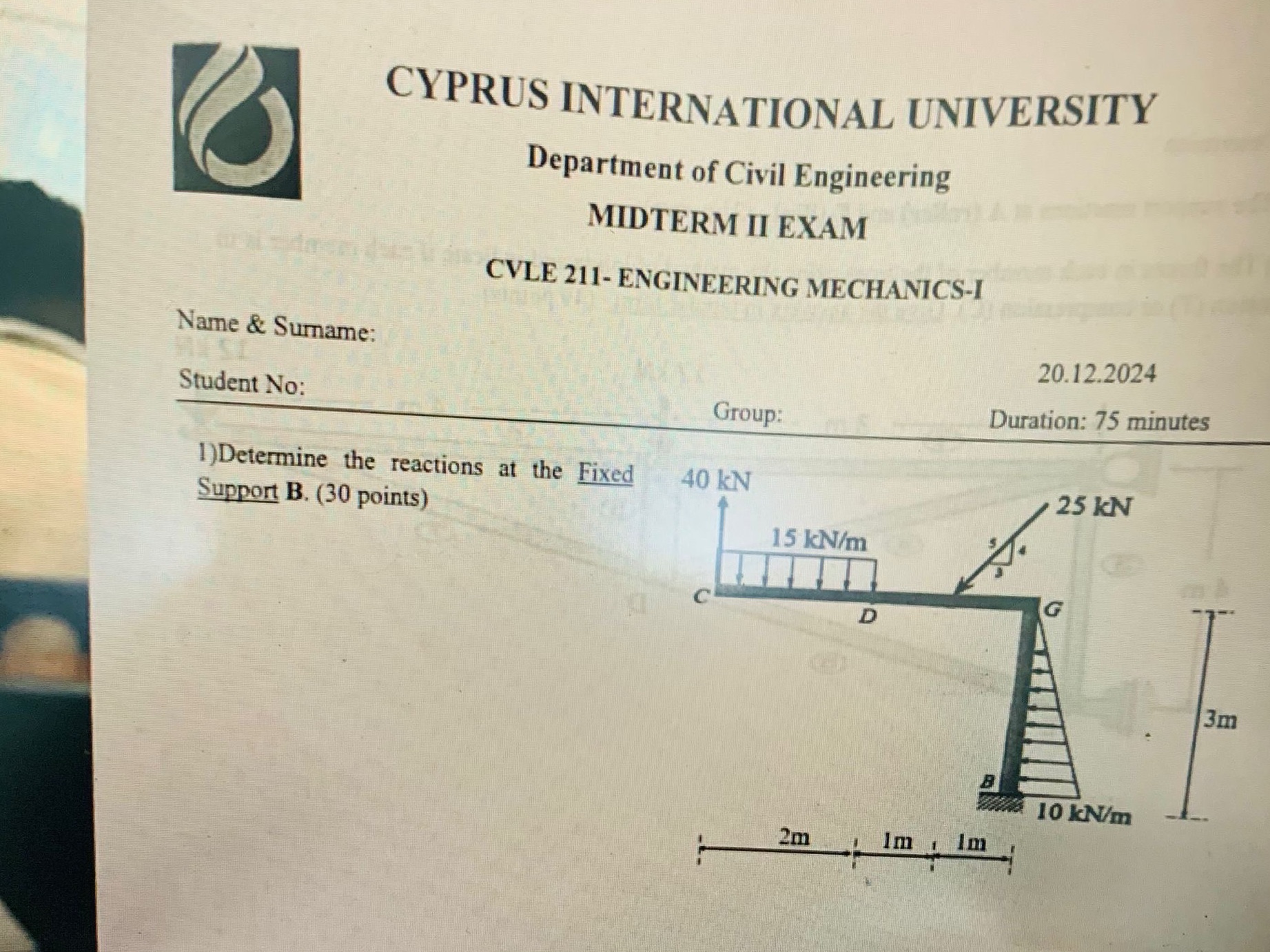 1) Determine the reactions at the Fixed | StudyX