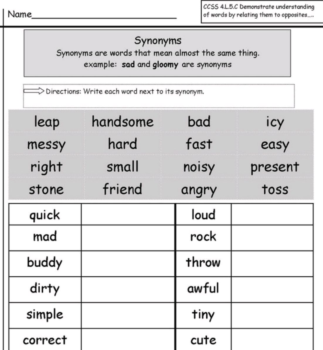 Directions: Write each word next to its | StudyX