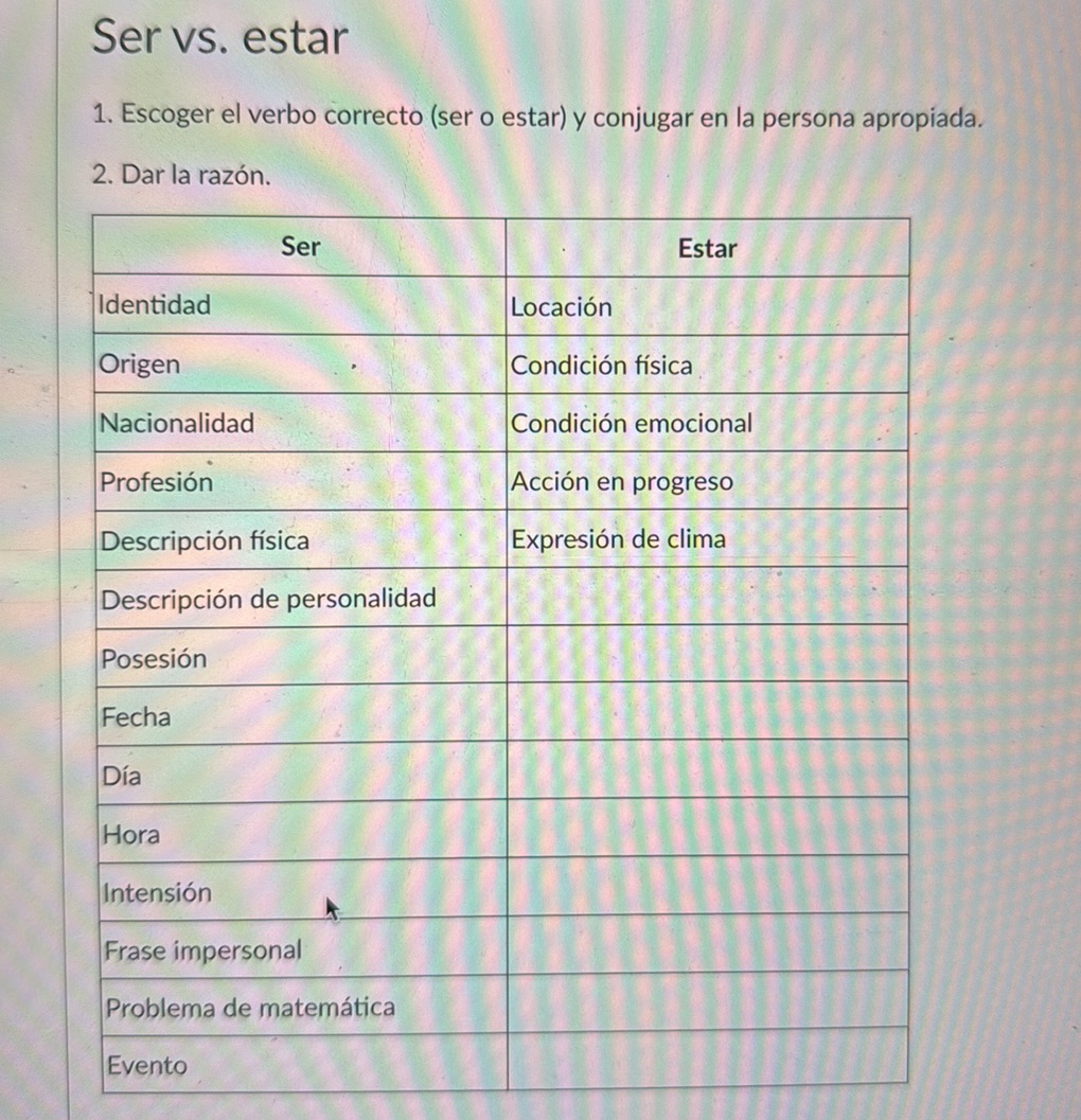 1. Escoger el verbo correcto (ser o estar) y | StudyX