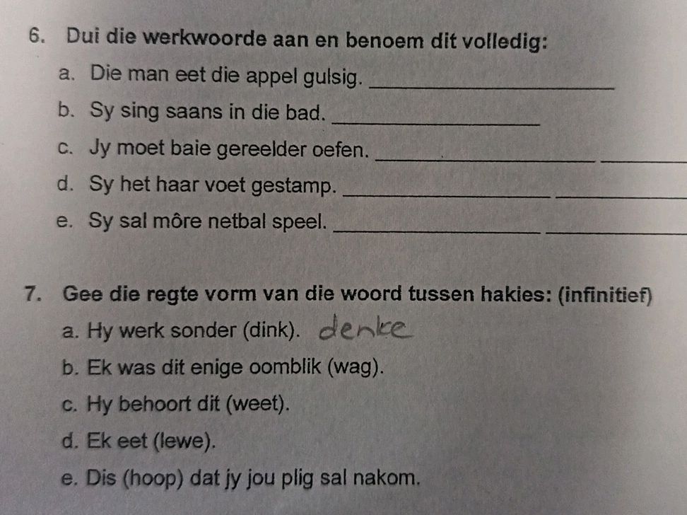 6. Dui die werkwoorde aan en benoem dit | StudyX