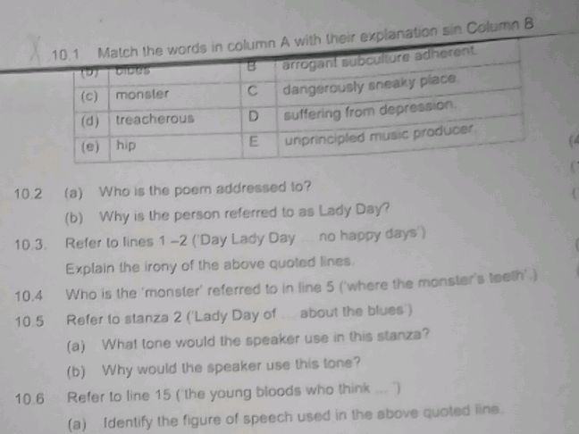 10.1 Match the words in column A with their | StudyX