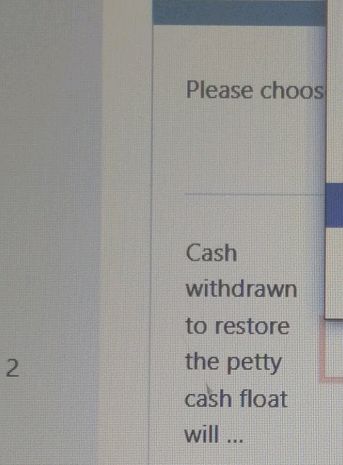 Cash withdrawn to restore the petty cash | StudyX