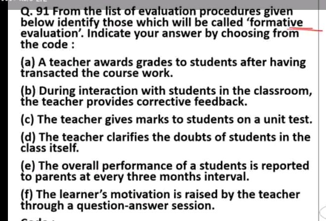 Q. 91 From the list of evaluation procedures | StudyX