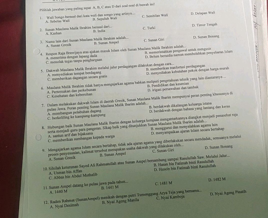 Pilihlah jawaban yang paling tepat A, B, C | StudyX