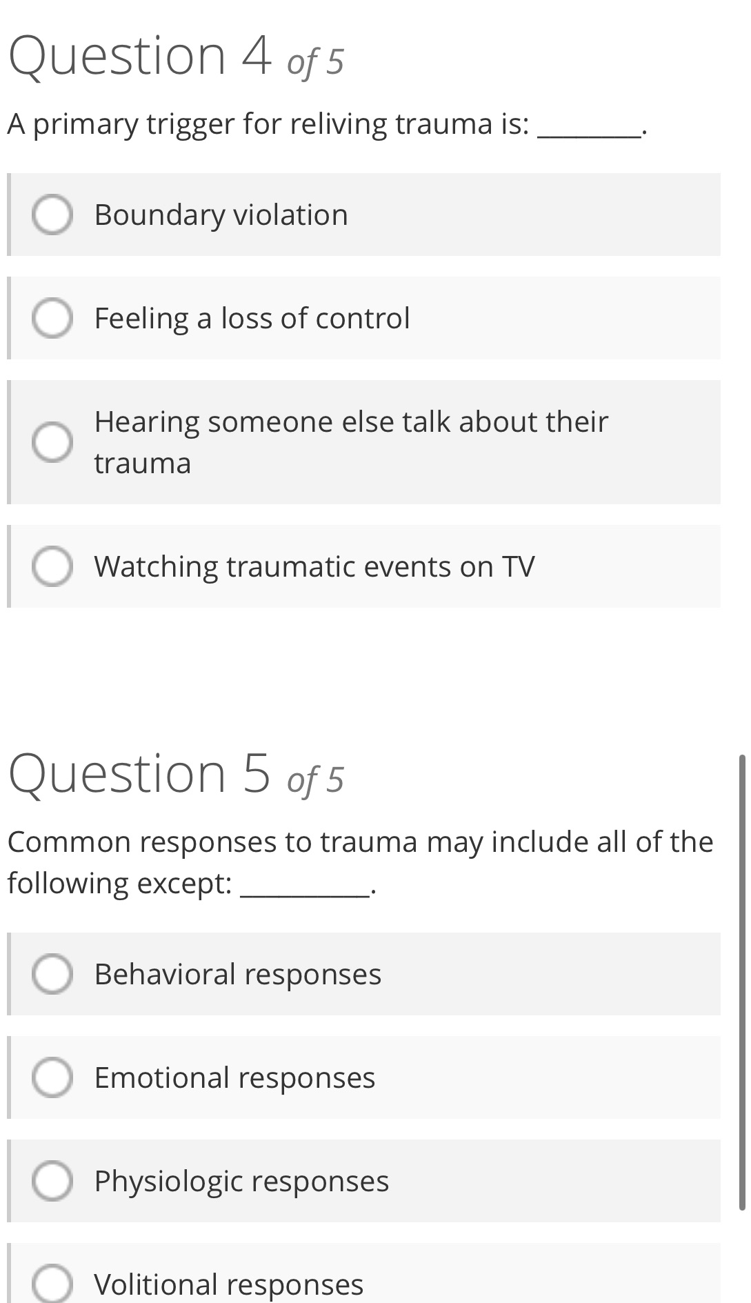 Question 4 of 5 A primary trigger for | StudyX