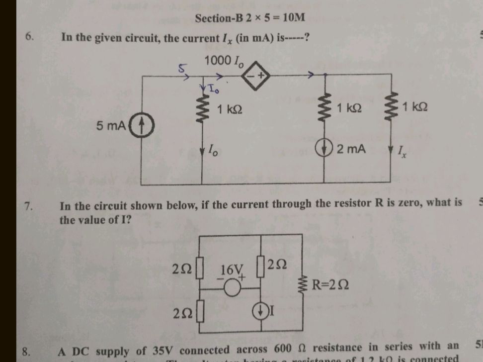6. In the given circuit, the current $I_x$ | StudyX
