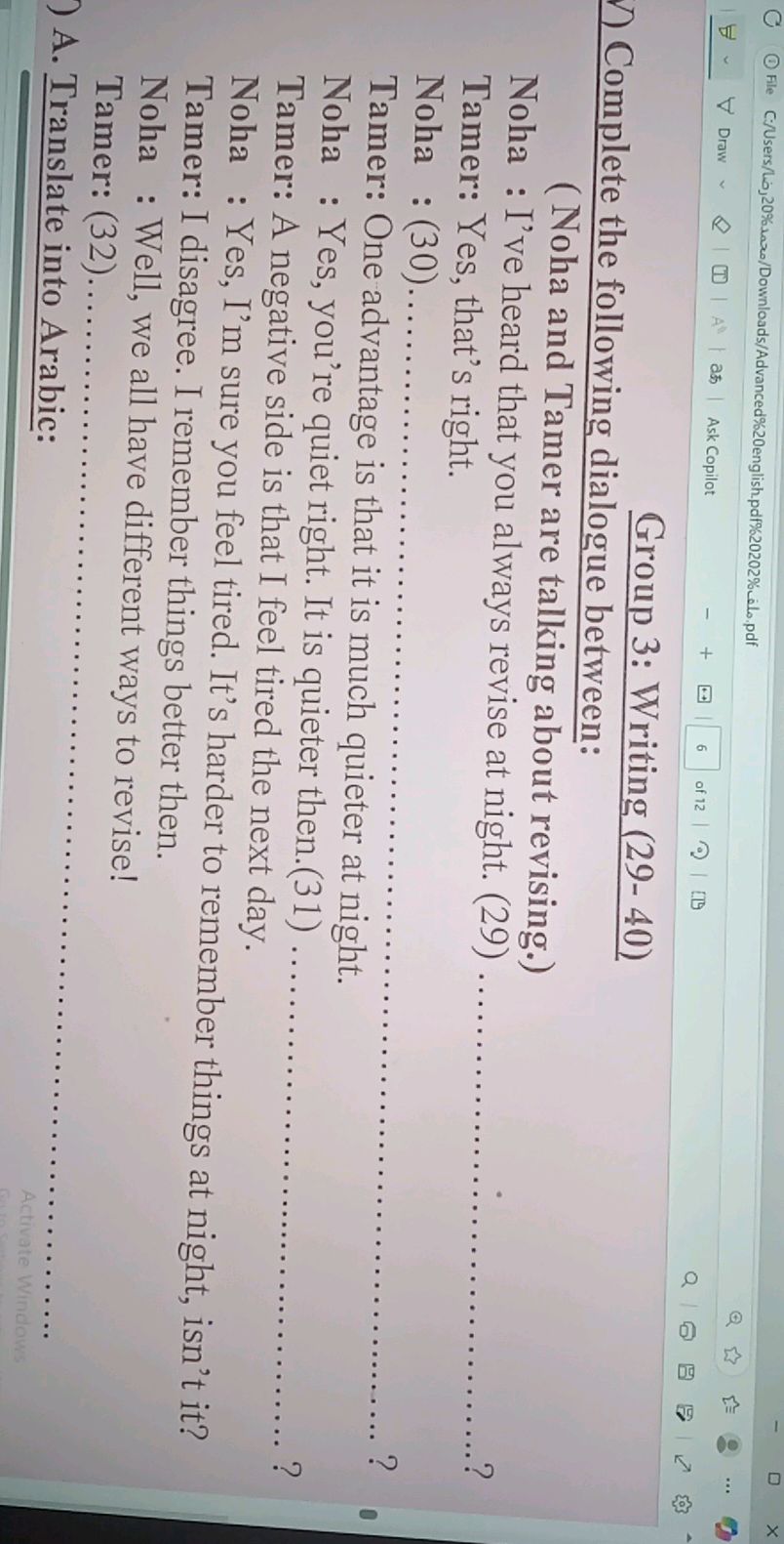 ) Complete the following dialogue between: | StudyX