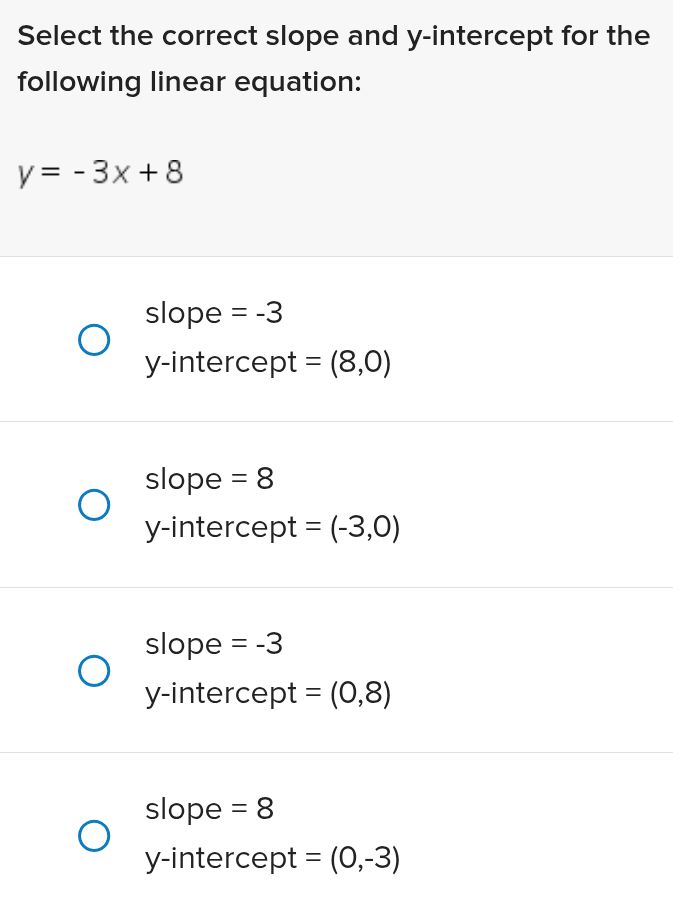 Select the correct slope and y-intercept for | StudyX