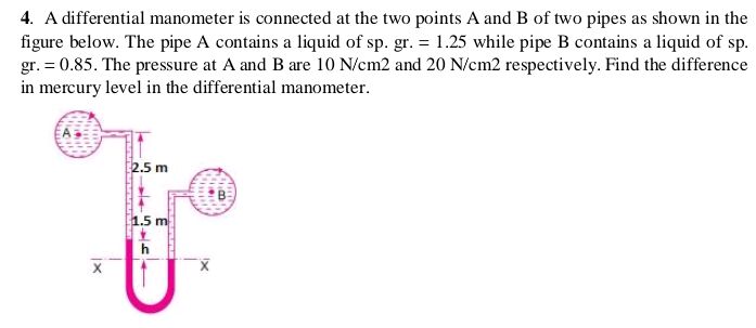 4. A differential manometer is connected at | StudyX