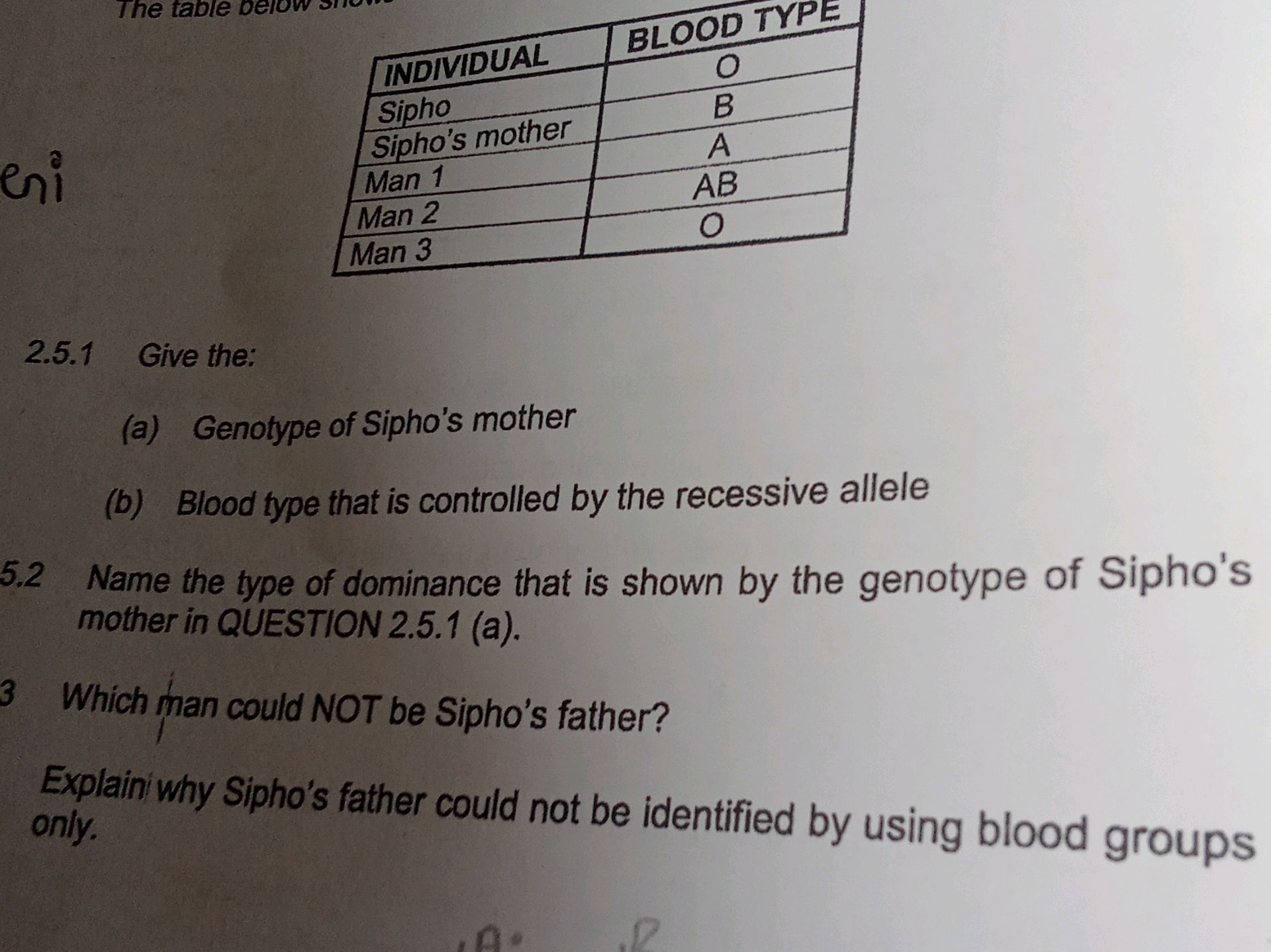 The table below shows: | INDIVIDUAL | BLOOD | StudyX