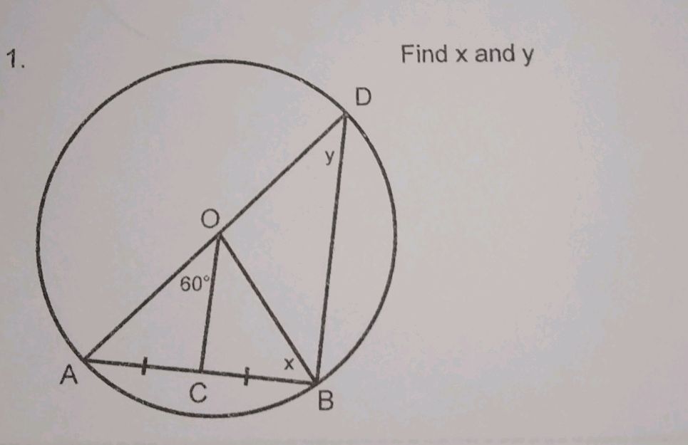 Find x and y (Diagram of a circle with | StudyX