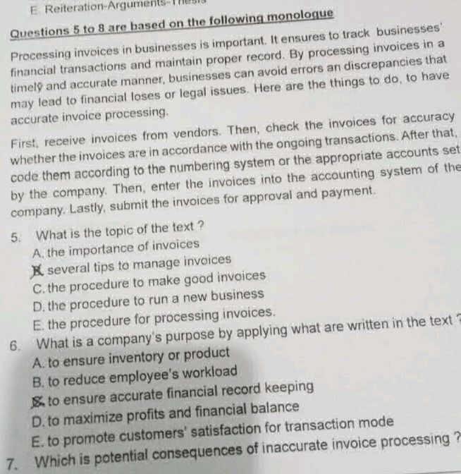 Questions 5 to 8 are based on the following | StudyX