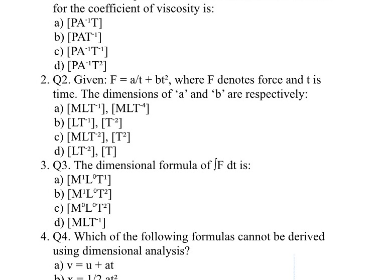 1. For the coefficient of viscosity is: a) | StudyX