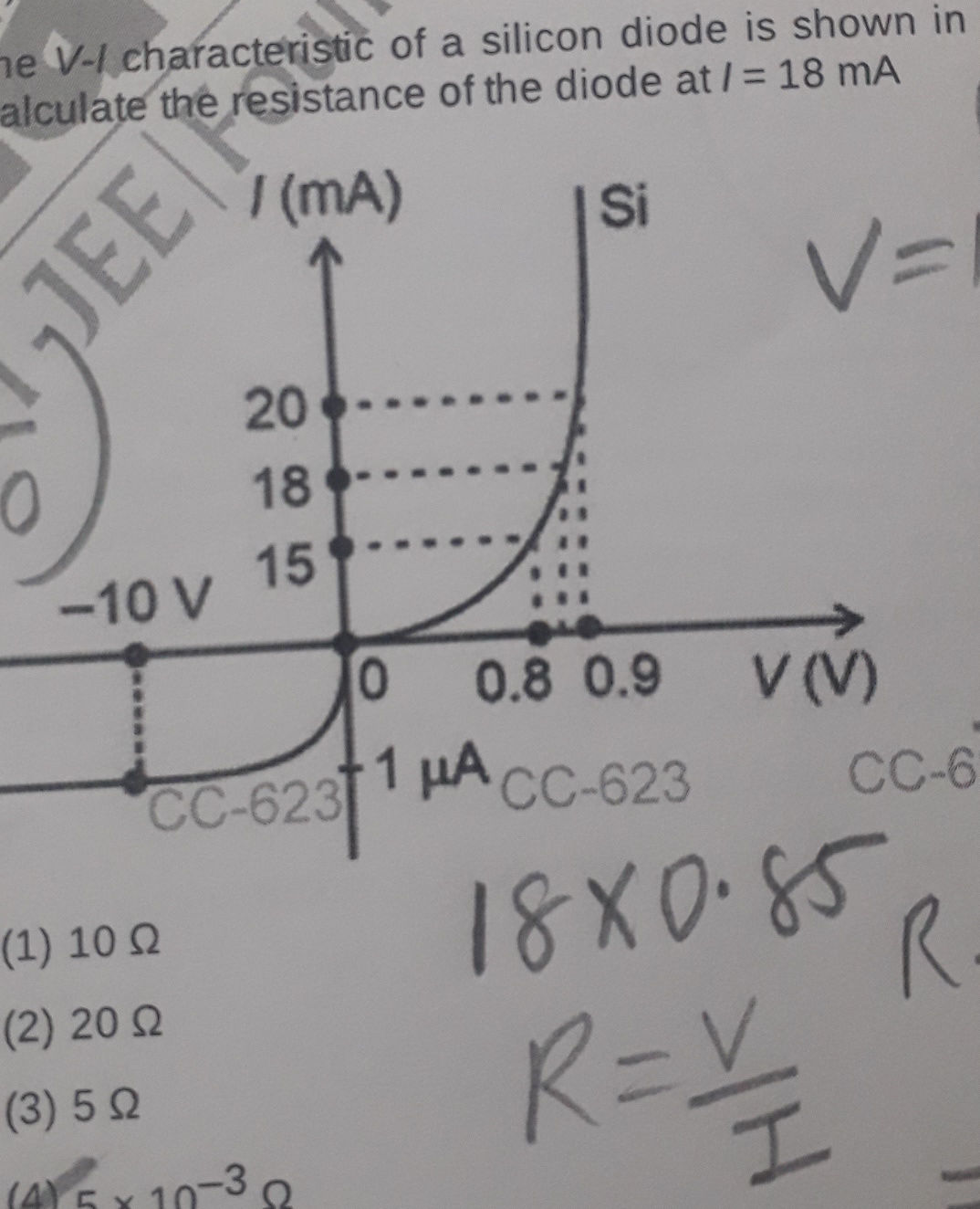 The V-I characteristic of a silicon diode is | StudyX