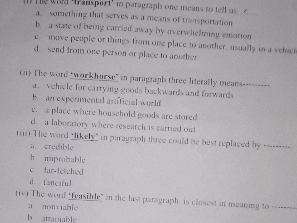 (i) The word 'transport' in paragraph one | StudyX