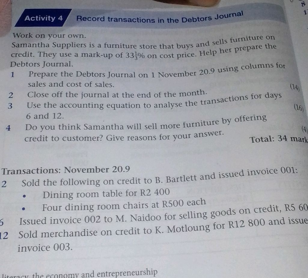 1. Prepare the Debtors Journal on 1 November | StudyX