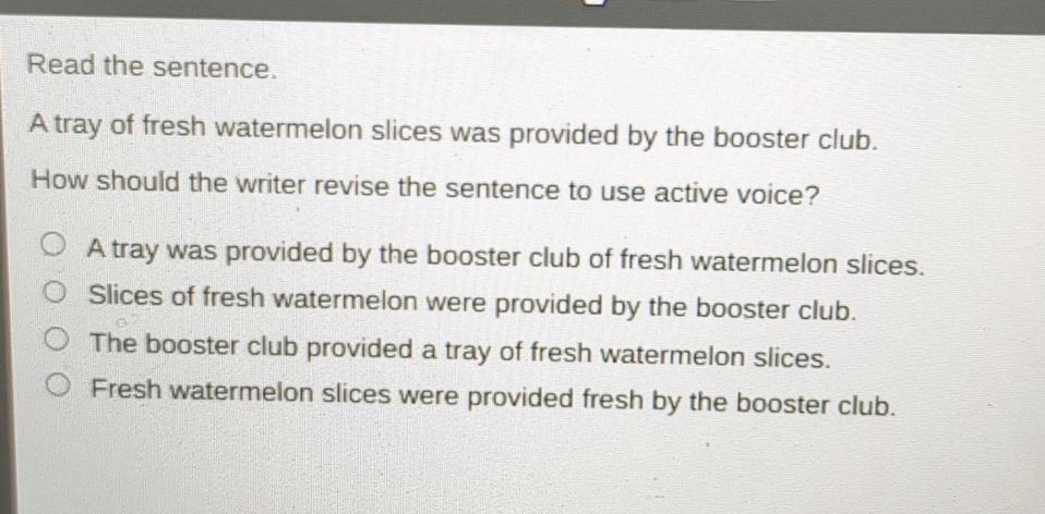 Read the sentence. A tray of fresh | StudyX