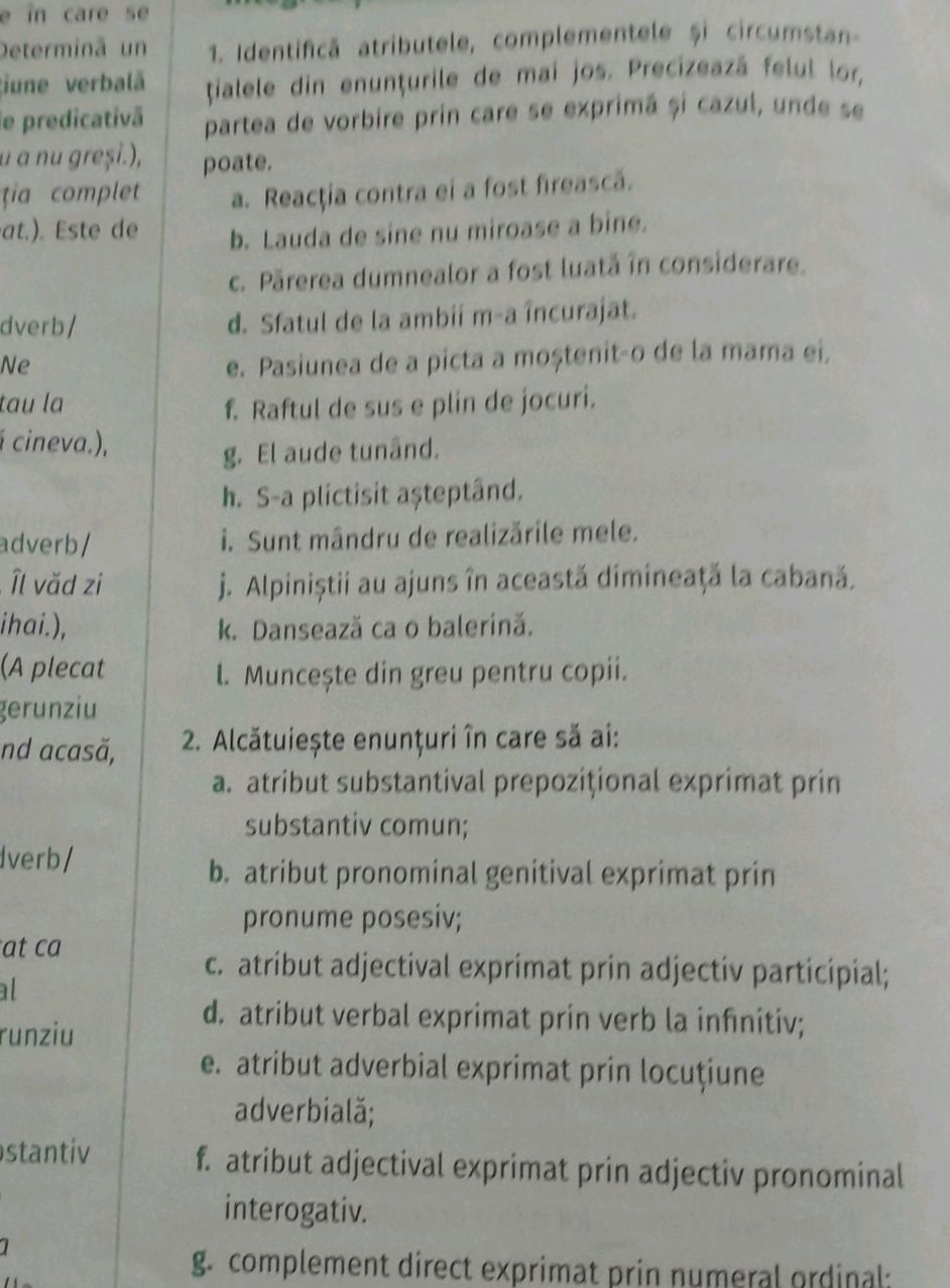 1. Identifică atributele, complementele și | StudyX