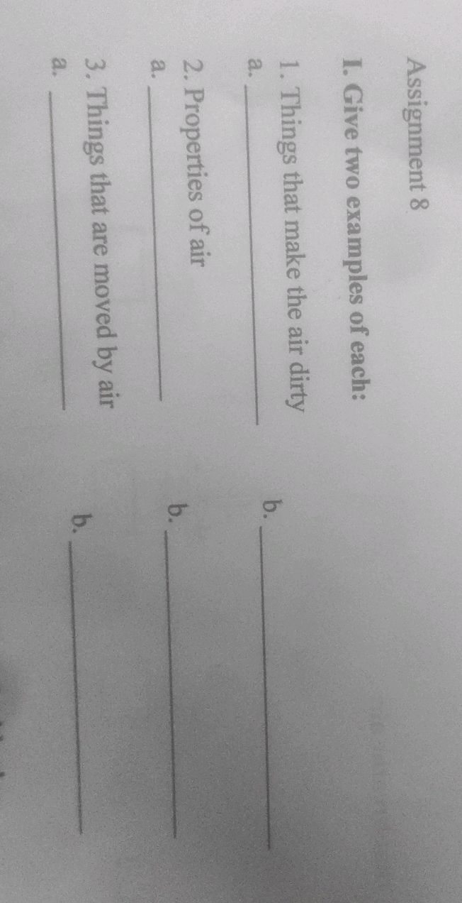 I. Give two examples of each: 1. Things | StudyX