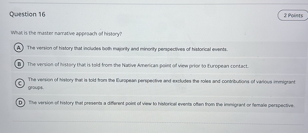 What is the master narrative approach of | StudyX