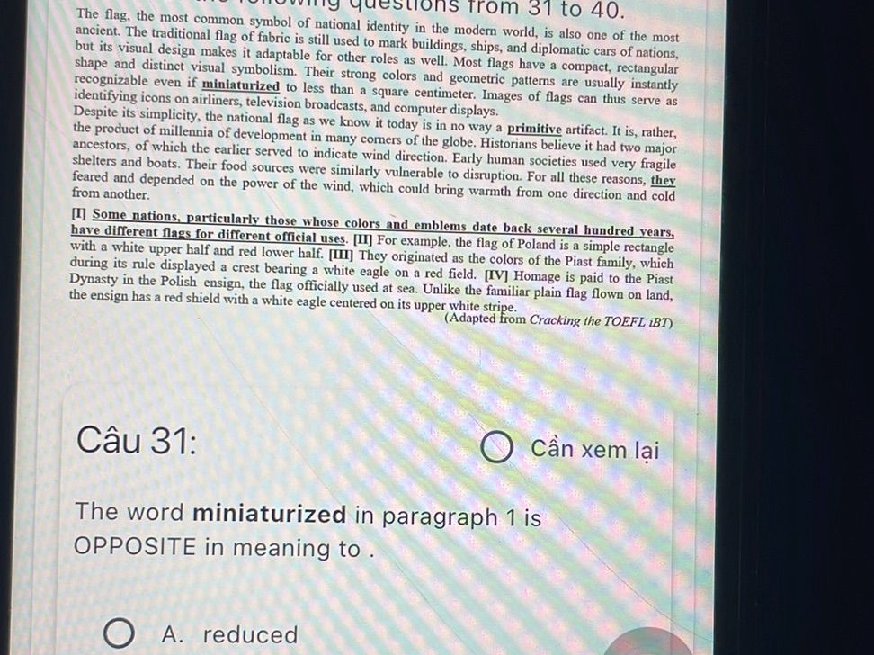 Câu 31: The word miniaturized in paragraph 1 | StudyX