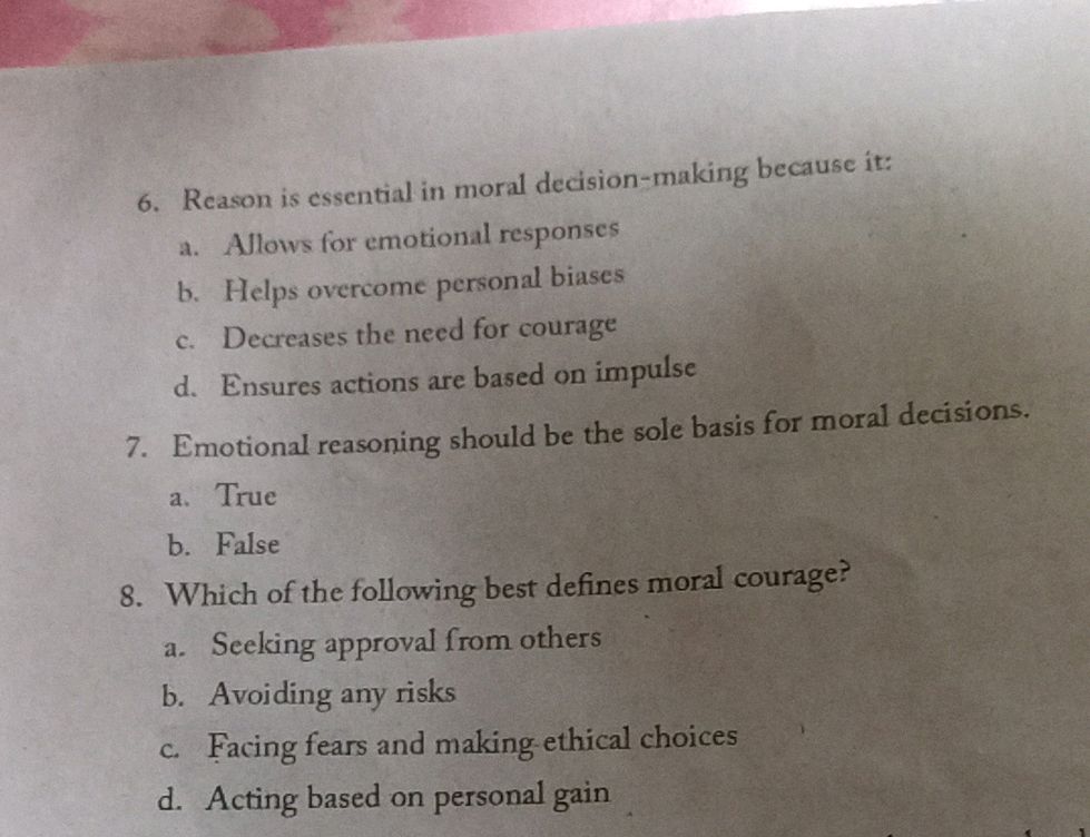 6. Reason is essential in moral | StudyX