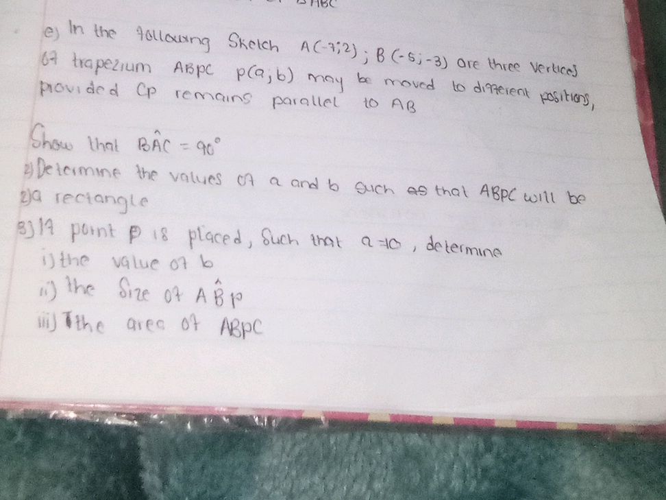 e) In the following sketch A(-3;2); B | StudyX