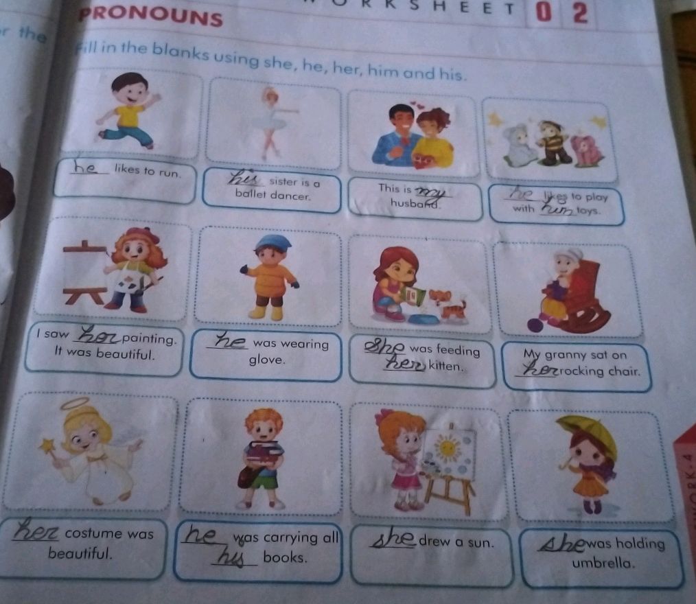 Fill in the blanks using she, he, her, him | StudyX