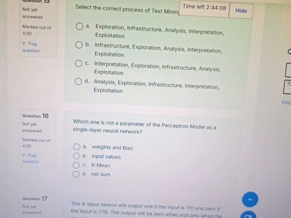 Select the correct process of Text Mining | StudyX