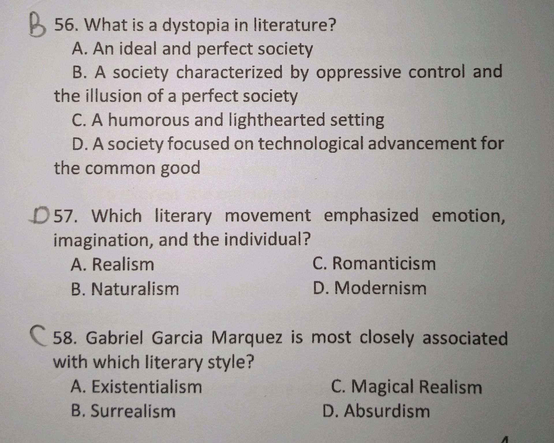 56. What is a dystopia in literature? A. An | StudyX