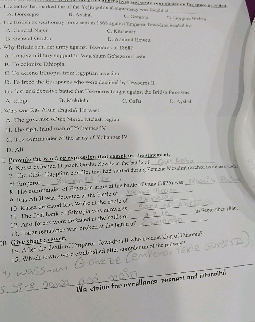 1. The battle that marked the of the Yejju | StudyX