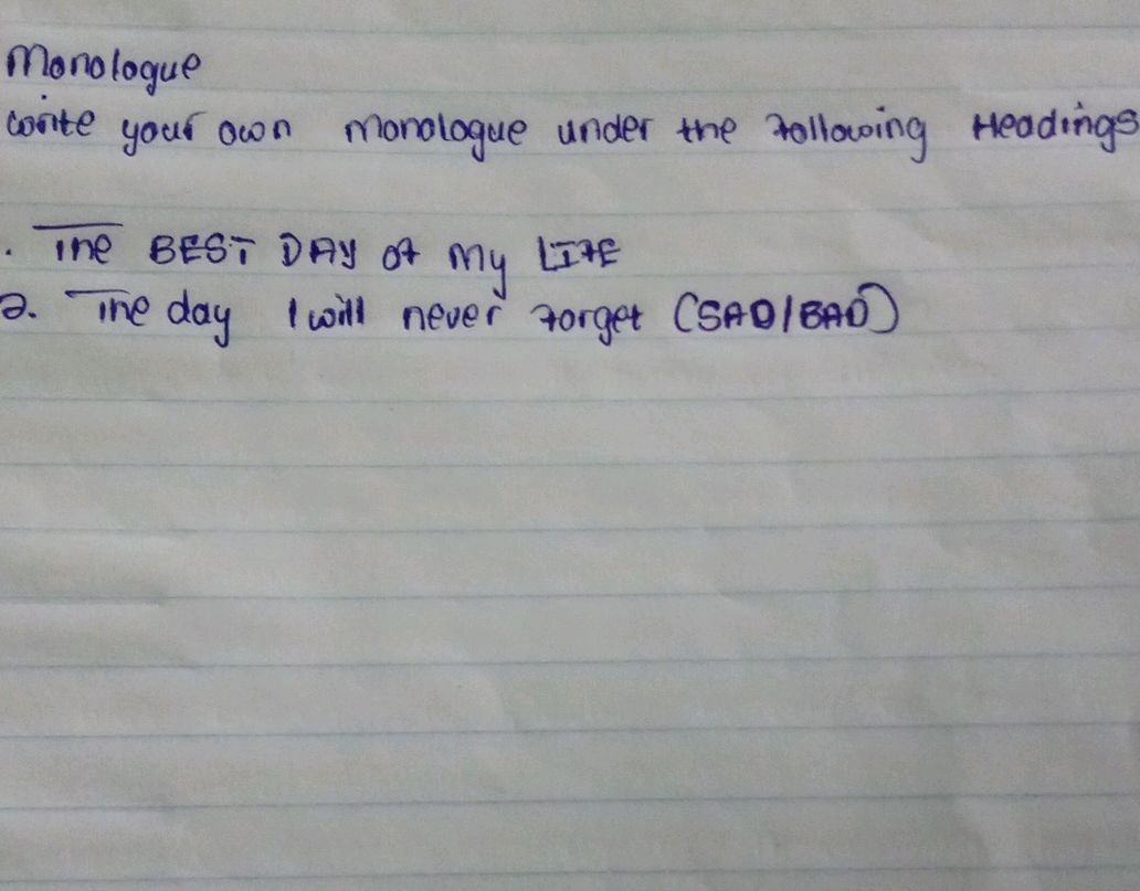 Monologue write your own monologue under the | StudyX