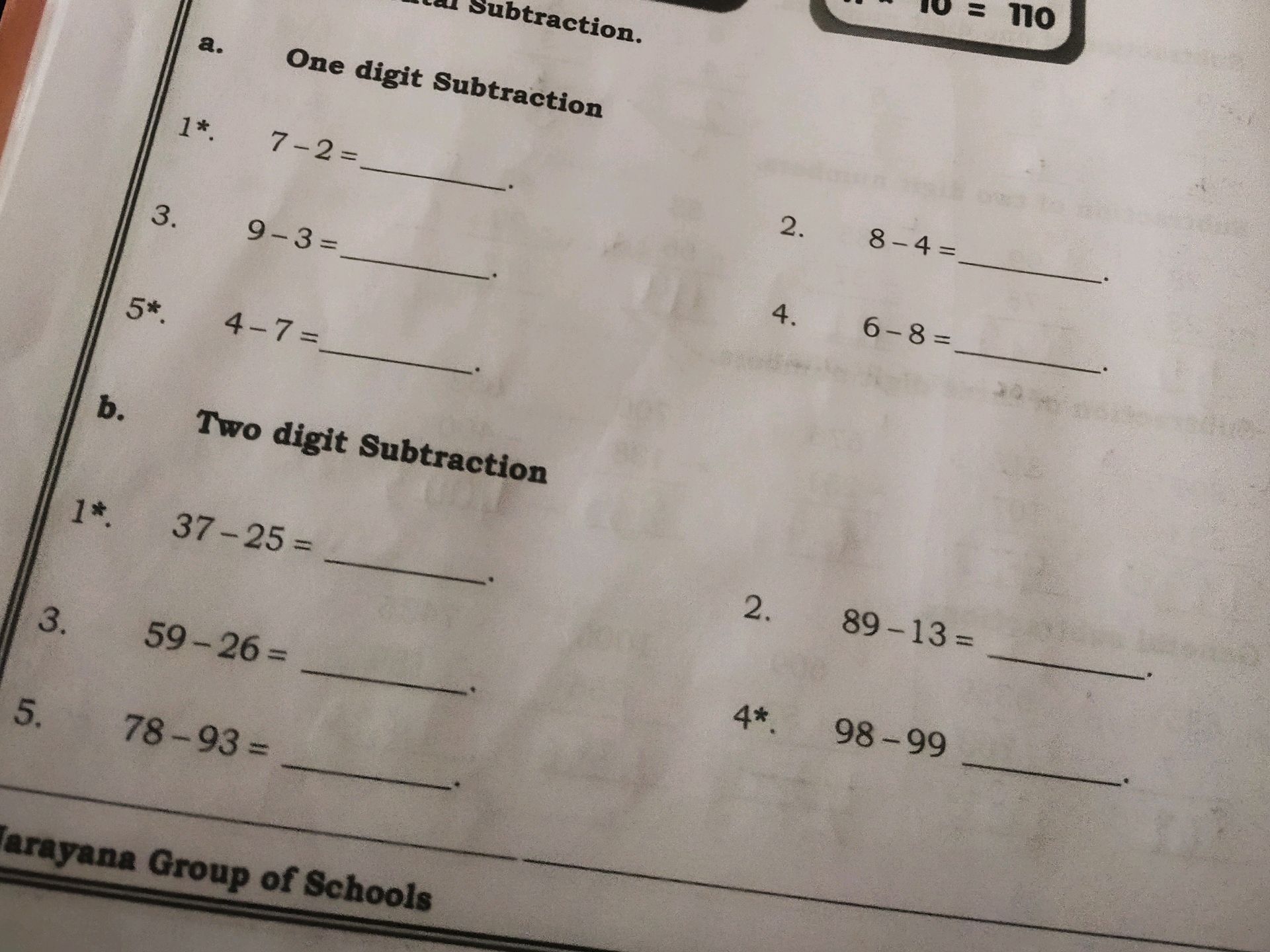 a. One digit Subtraction 1*. 7 - 2 = _____ | StudyX