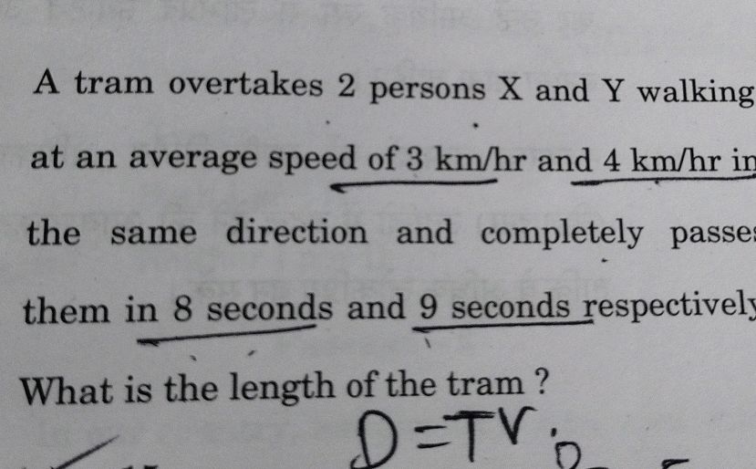 A tram overtakes 2 persons X and Y walking