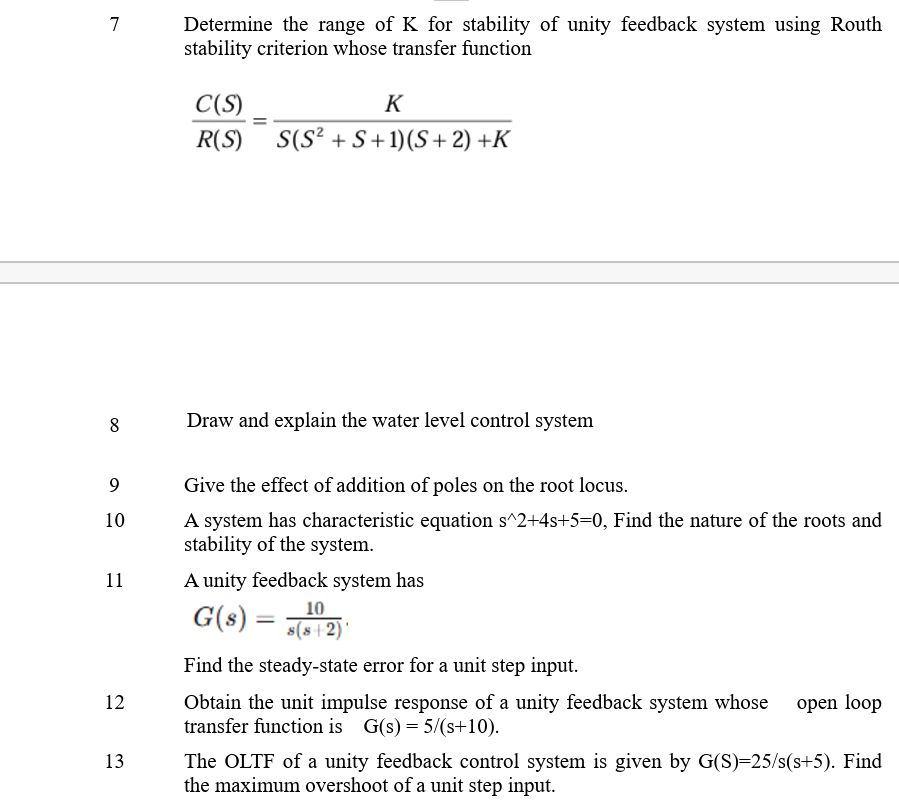 7. Determine the range of K for stability of | StudyX