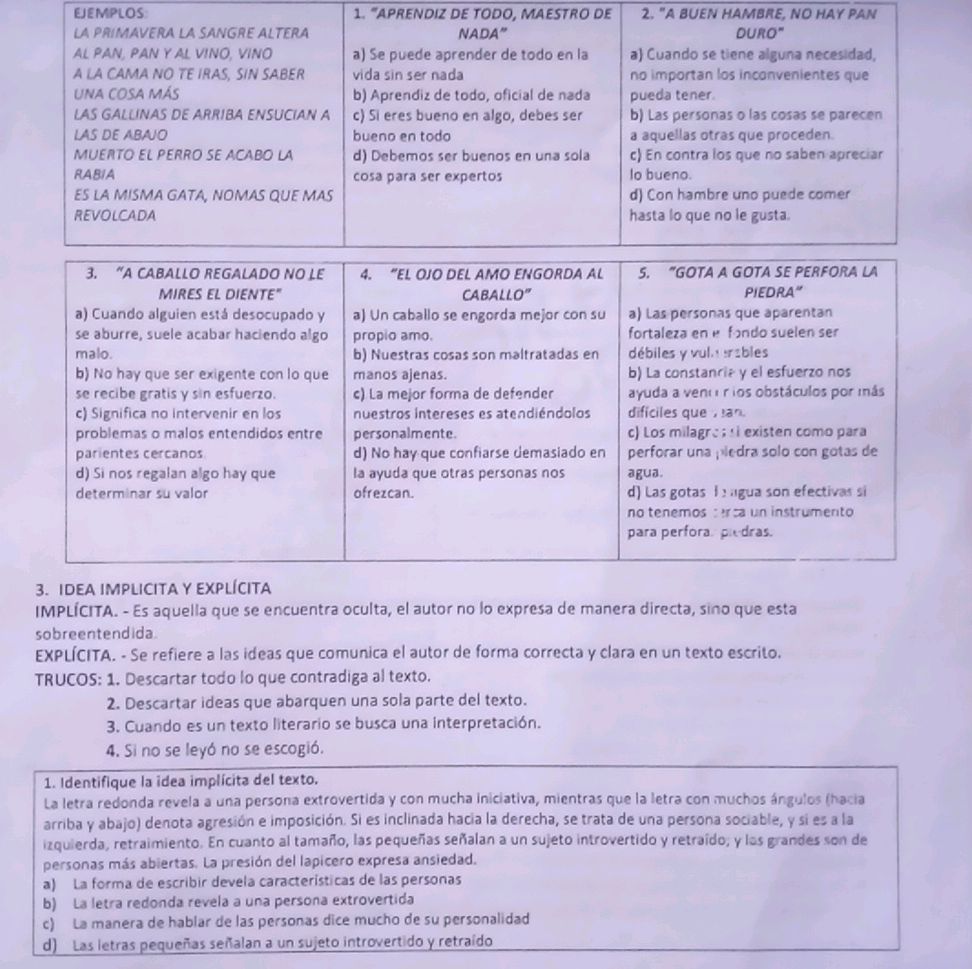 1. Identifique la idea implícita del texto. | StudyX