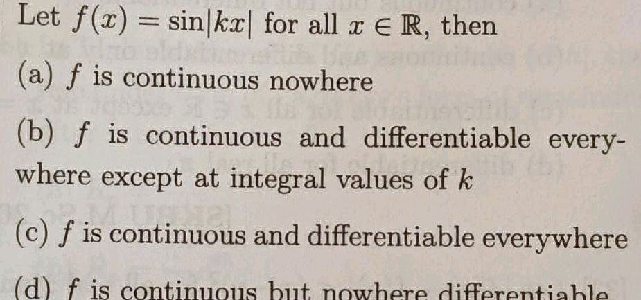 Let $f(x) = |kx|$ for all $x {R}$, then | StudyX