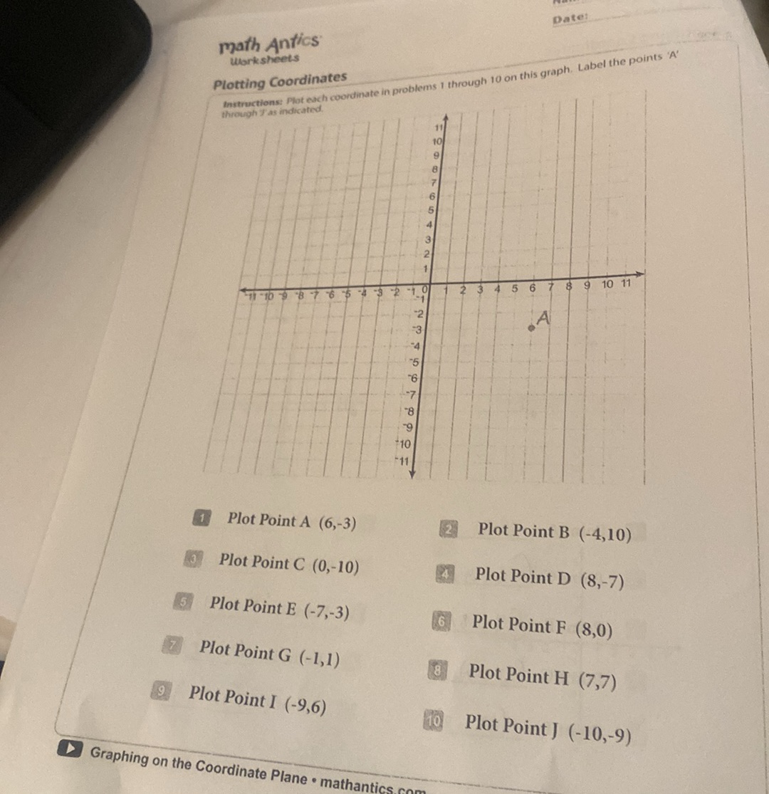 Instructions: Plot each coordinate in | StudyX
