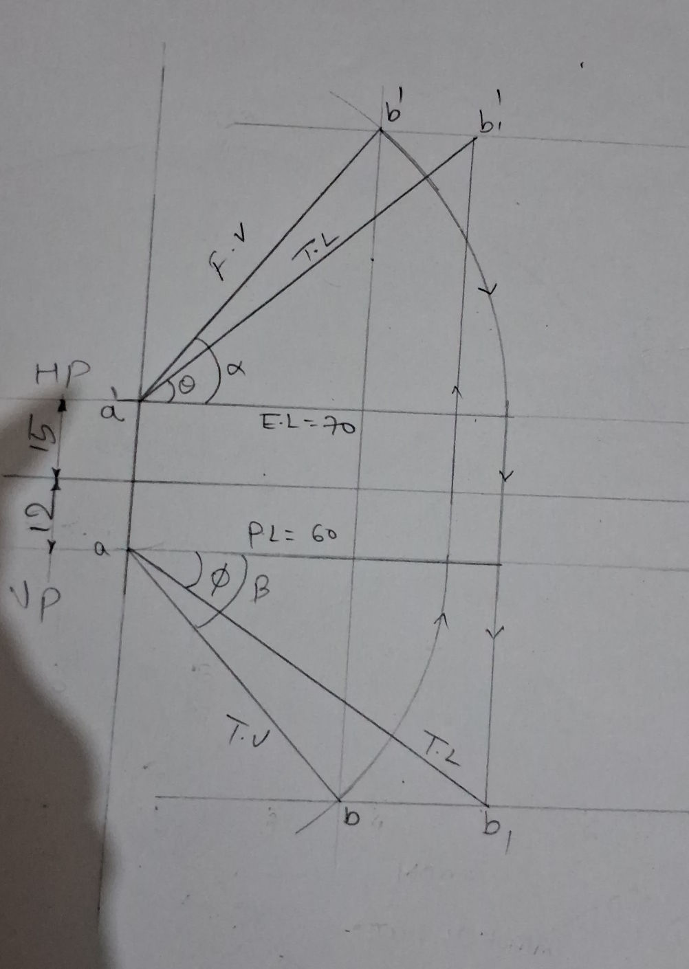 The image contains a 2D drawing with labels | StudyX