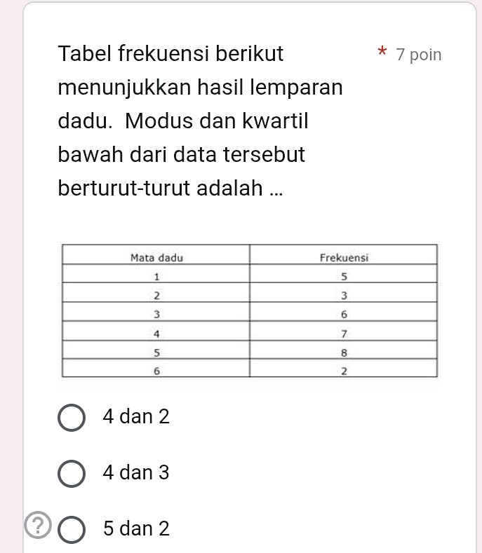 Tabel frekuensi berikut menunjukkan hasil | StudyX