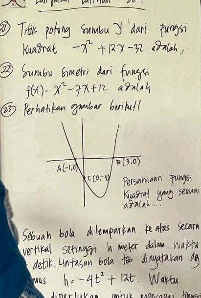 21. Titik potong sumbu y dari fungsi kuadrat | StudyX