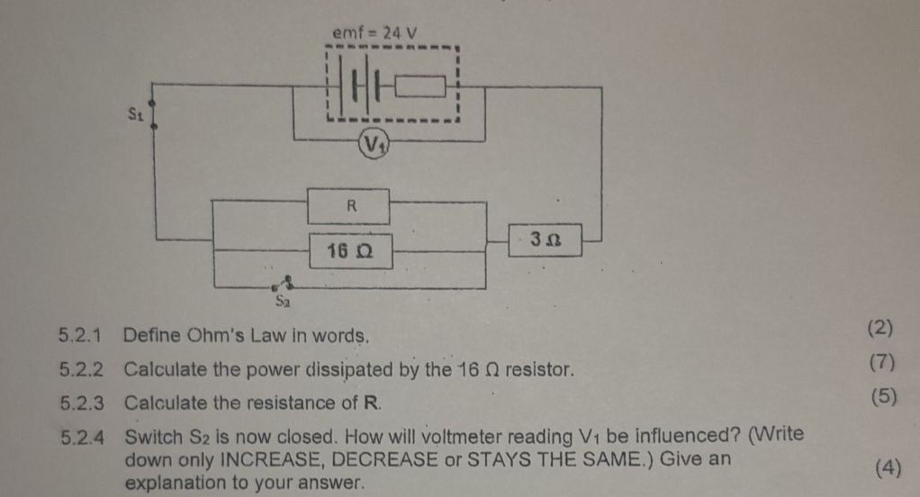 5.2.1 Define Ohm's Law in words. 5.2.2 | StudyX