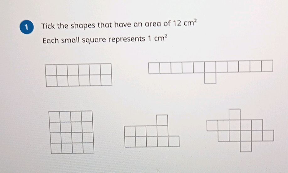 Tick the shapes that have an area of 12 cm² | StudyX