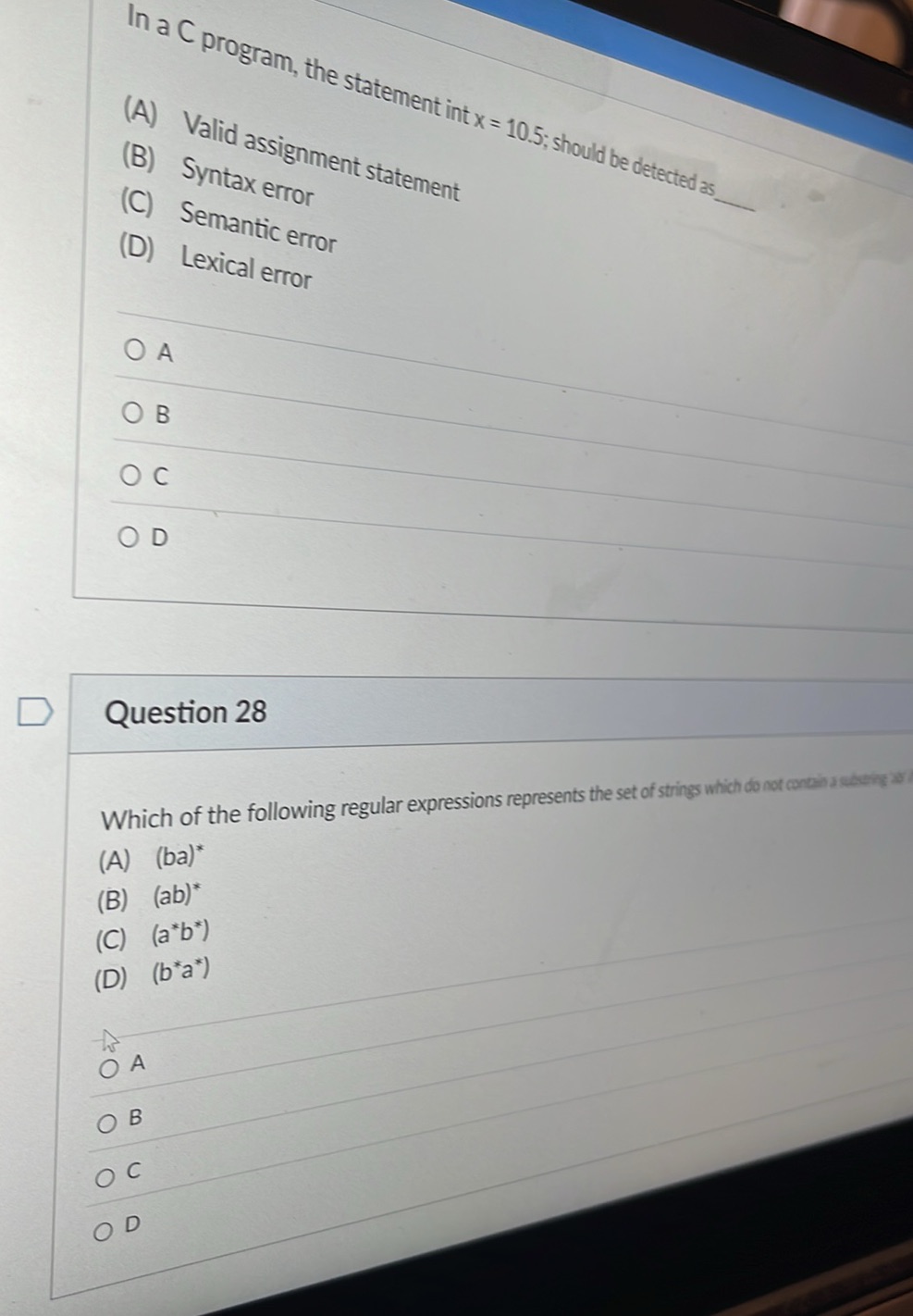 In a C program, the statement int x = 10.5; | StudyX