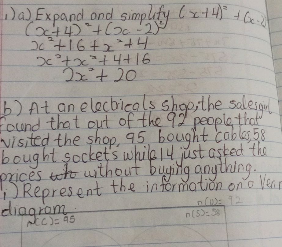 1) a) Expand and simplify $(x+4)^2 + | StudyX