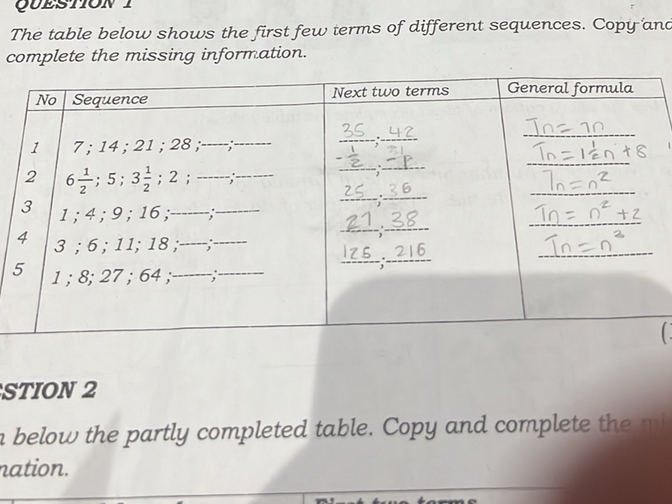 The table below shows the first few terms of | StudyX