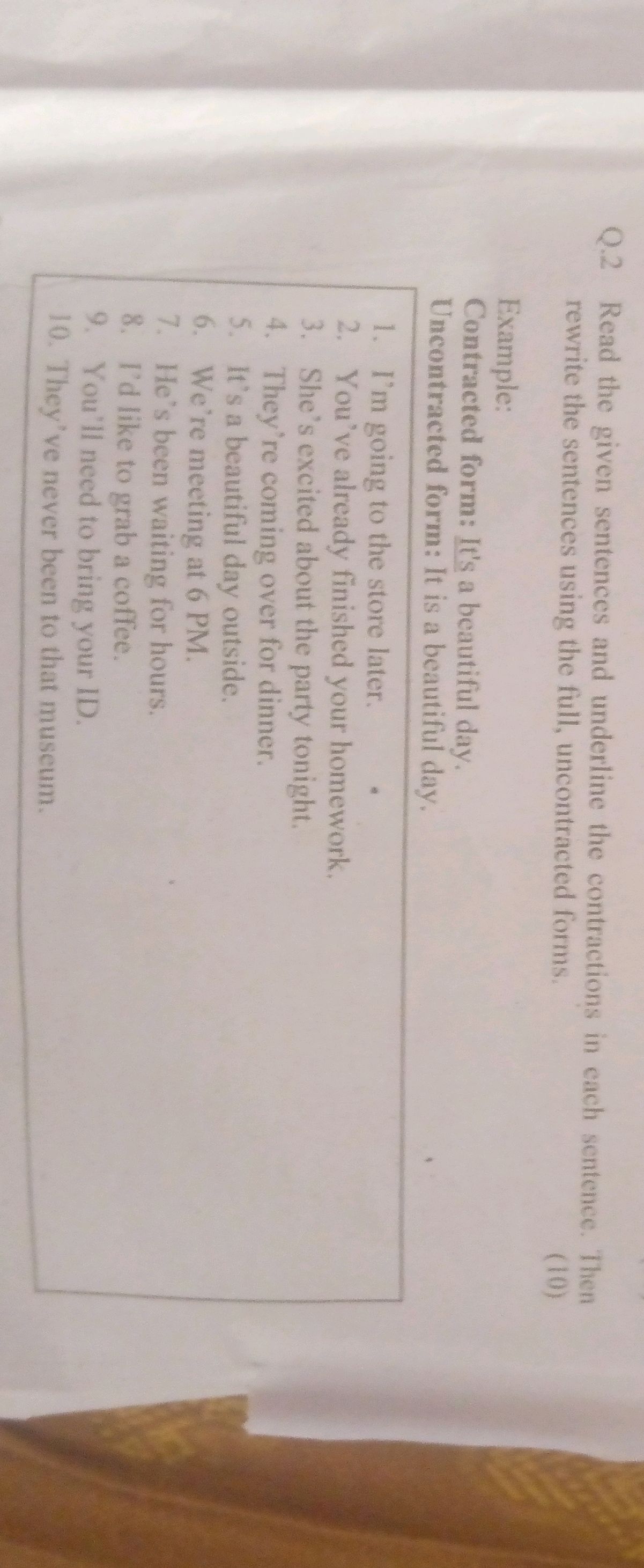 Q.2 Read the given sentences and underline | StudyX